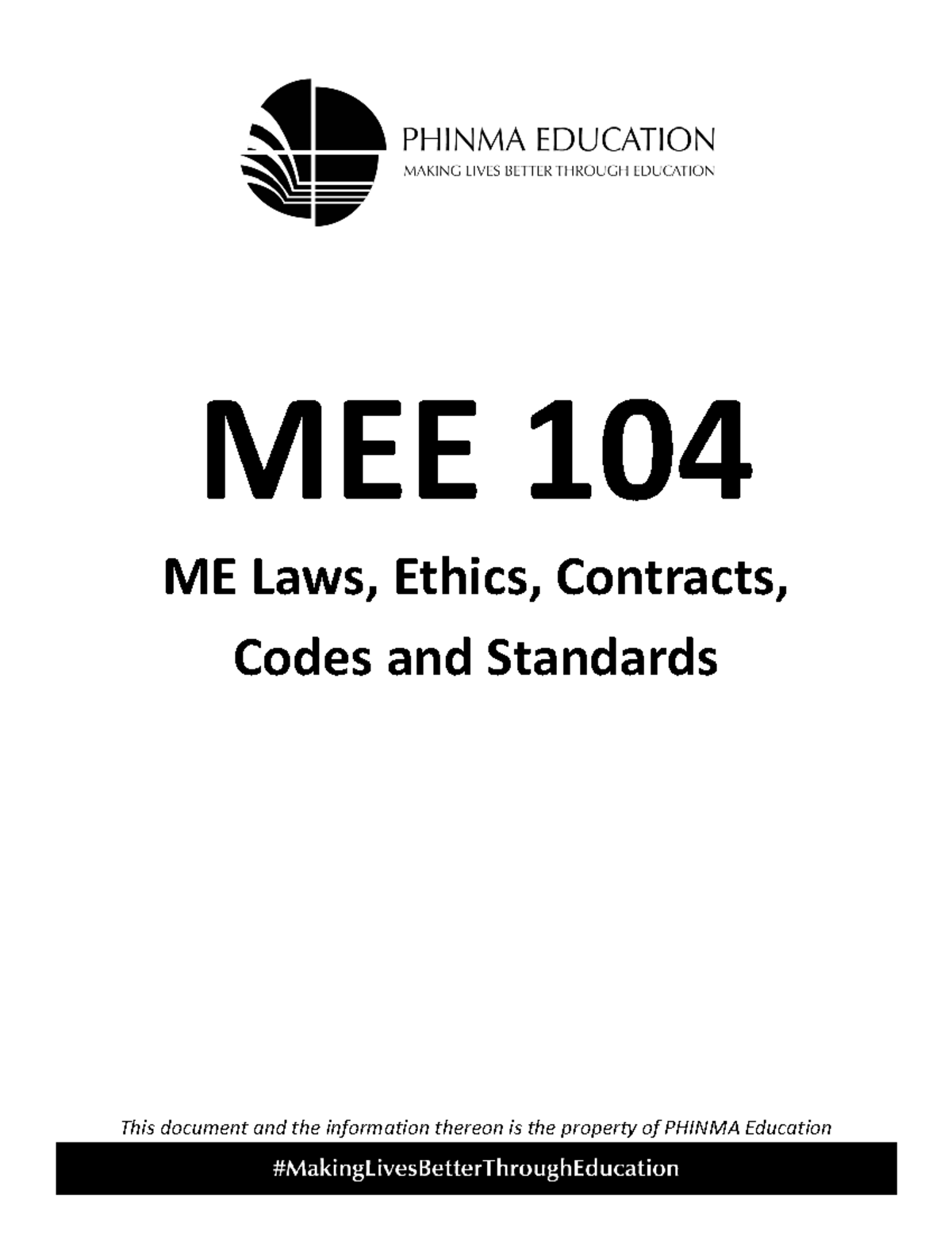 MEE 104: Overview of ME Laws, Ethics, Contracts & Standards - Studocu
