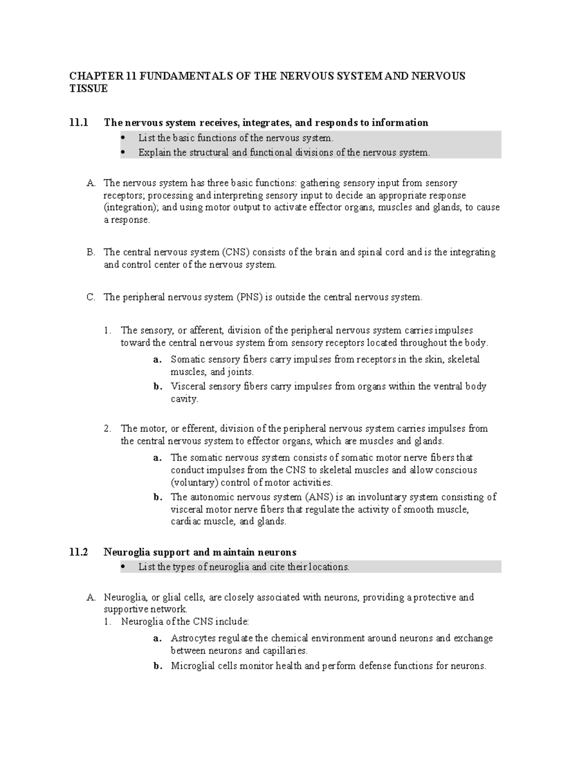 CHAPTER 11: Fundamentals of the Nervous System and Nervous Tissue ...