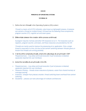 CSC520-Tutorial 5-Part 1 - CSC PRINCIPLES OF OPERATING SYSTEMS TUTORIAL (PART 1) What is CPU ...