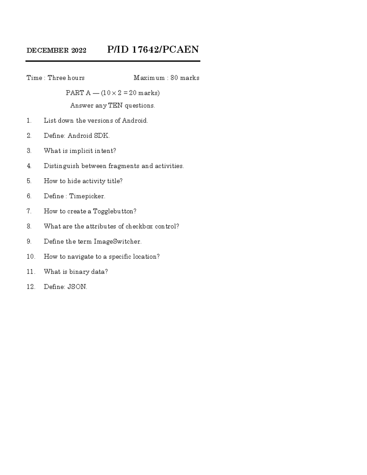 Mobile Application Development 2021-2023: December Q.Papers - Studocu