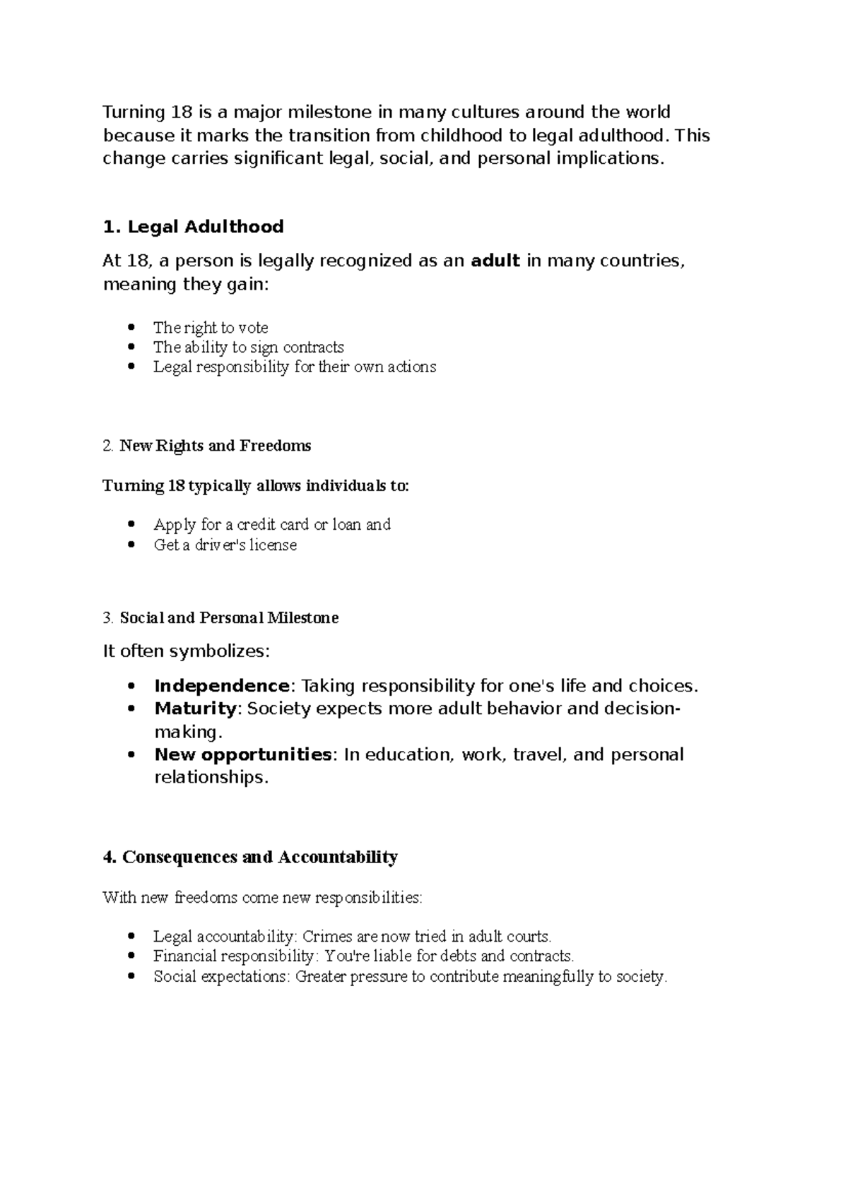 Turning 18: Legal, Social, and Personal Milestones Explained - Studocu