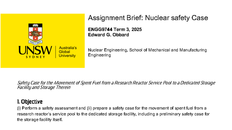 Safety Case Assignment Brief: Nuclear Safety ENGG9744 T3 2025 - Studocu