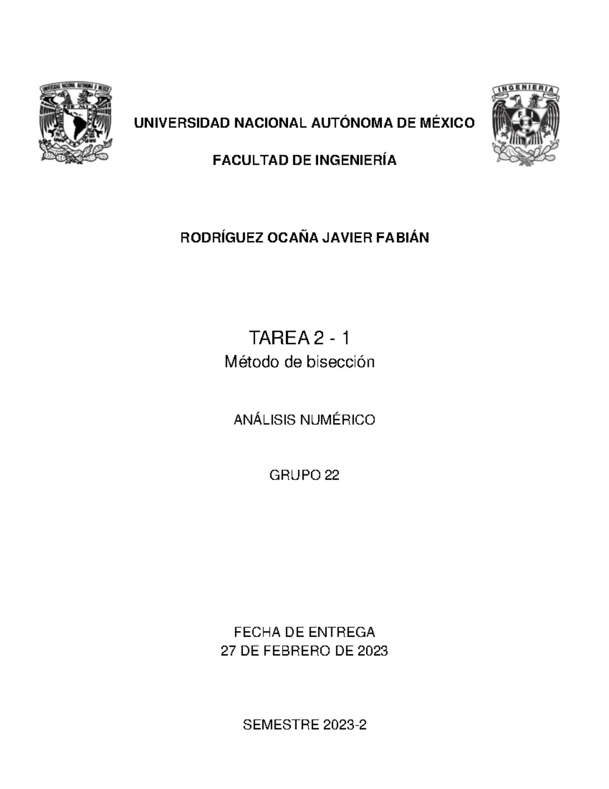 Método de Bisección - Ejercicios Análisis Numérico FI - UNAM - Studocu
