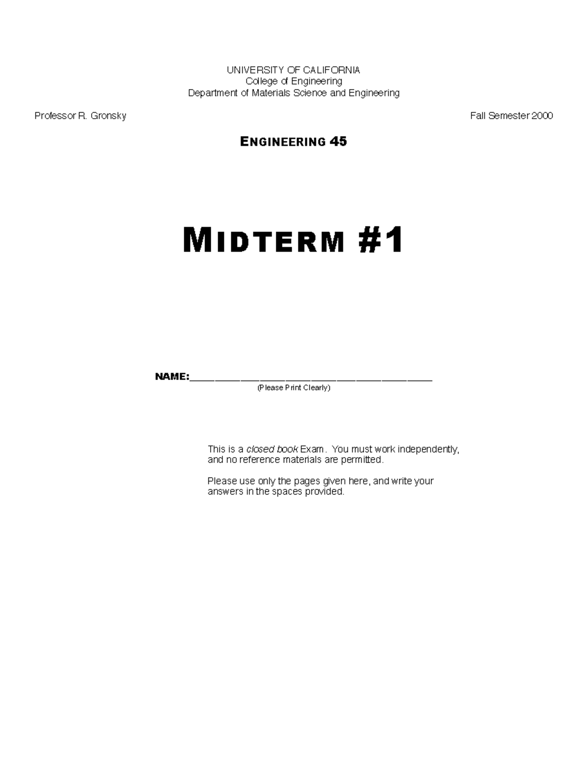 Engineering 45 Midterm Exam Examples in Material Science - Studocu