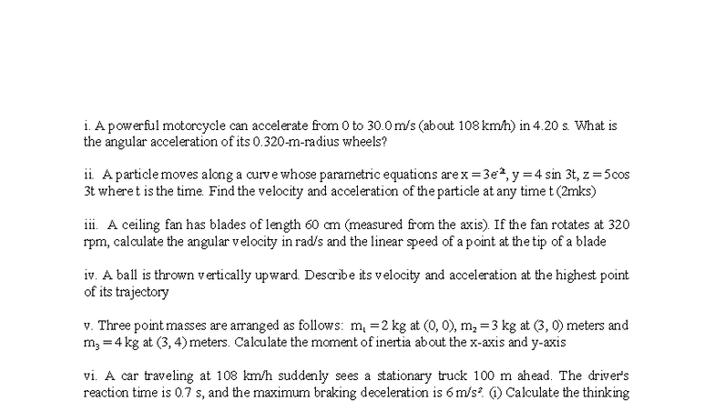 Physics Revision Questions: Angular Acceleration & Motion Analysis - Studocu