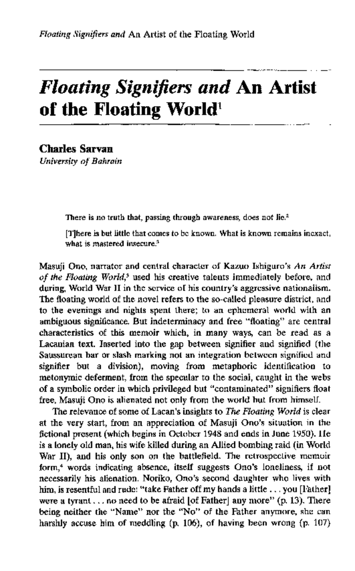 An Artist of the Floating World (ENG 101) - Critical Analysis Notes ...