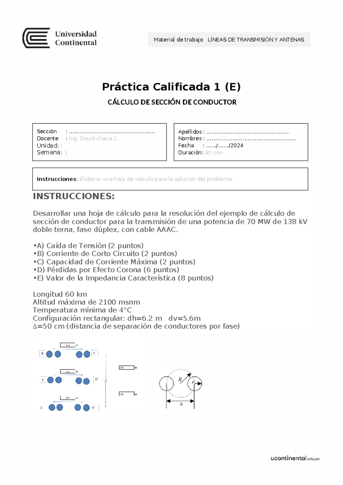 Práctica Calificada 1E: Cálculo de Sección de Conductor 2024-20 - Studocu