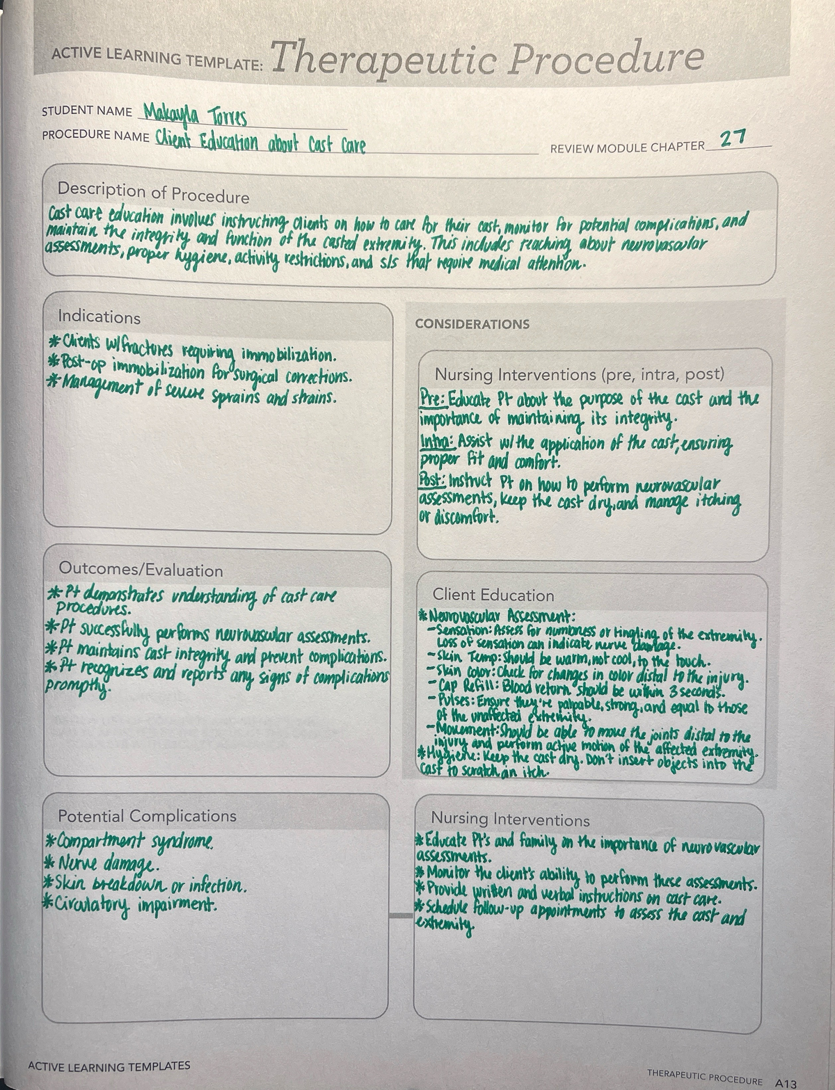 Client Education on Cast Care: Active Learning Template A13 - Studocu