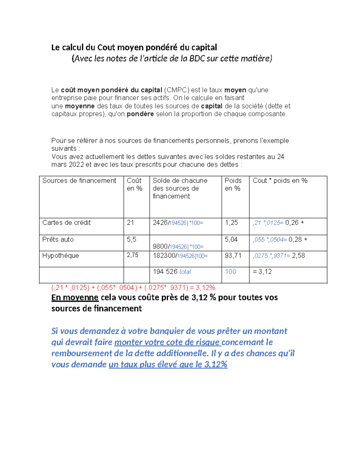 Calcul du Coût Moyen Pondéré du Capital - Théorie et Exemples (0422 ...