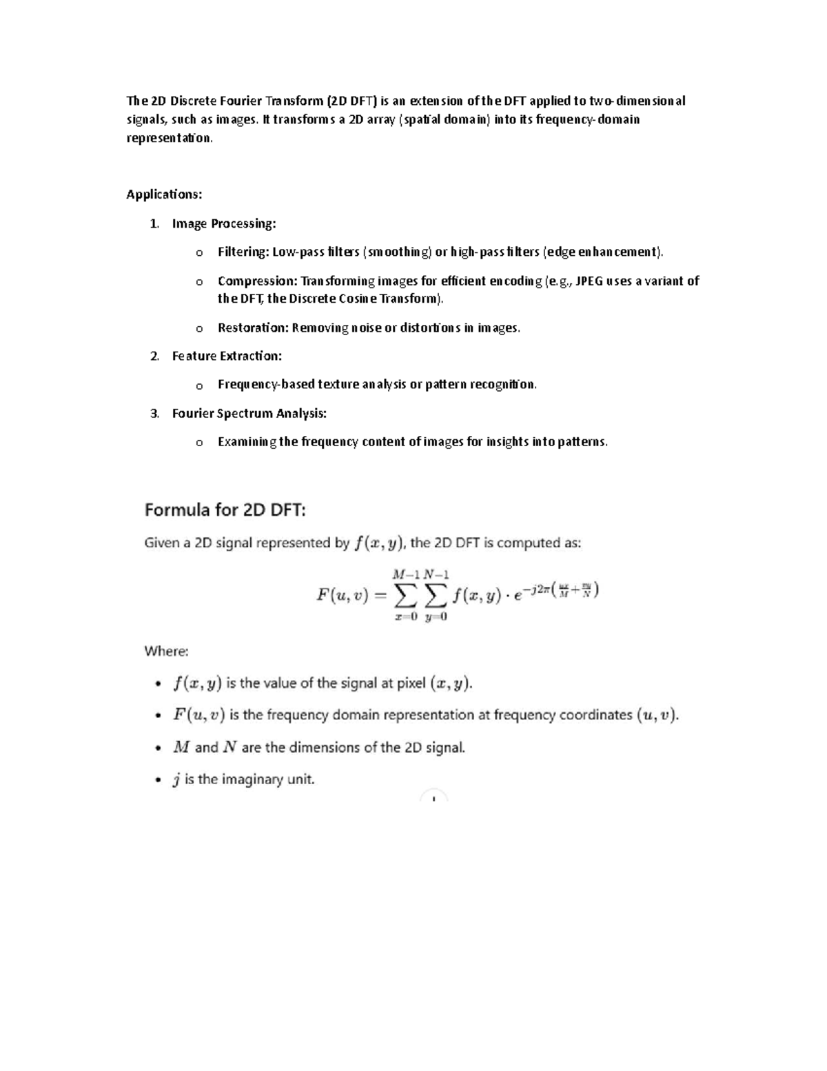 Unit 1 Part 4: Understanding 2D Discrete Fourier Transform (DFT) - Studocu