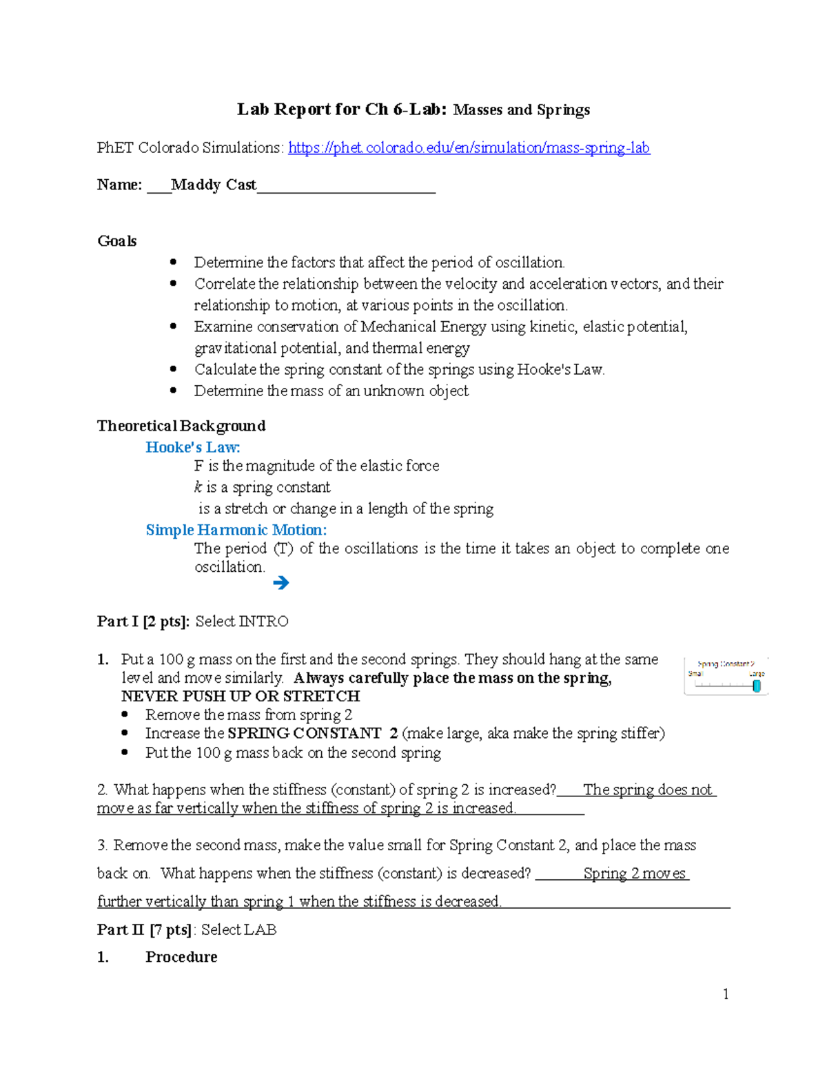 Ch6-Lab Report: Masses & Springs Analysis and Observations - Studocu