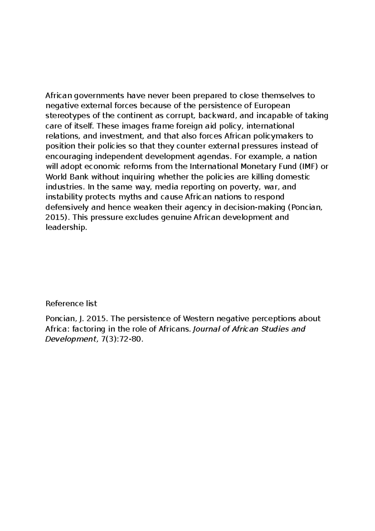 Poli223 Essay: Impact of Negative External Forces on African Governance ...