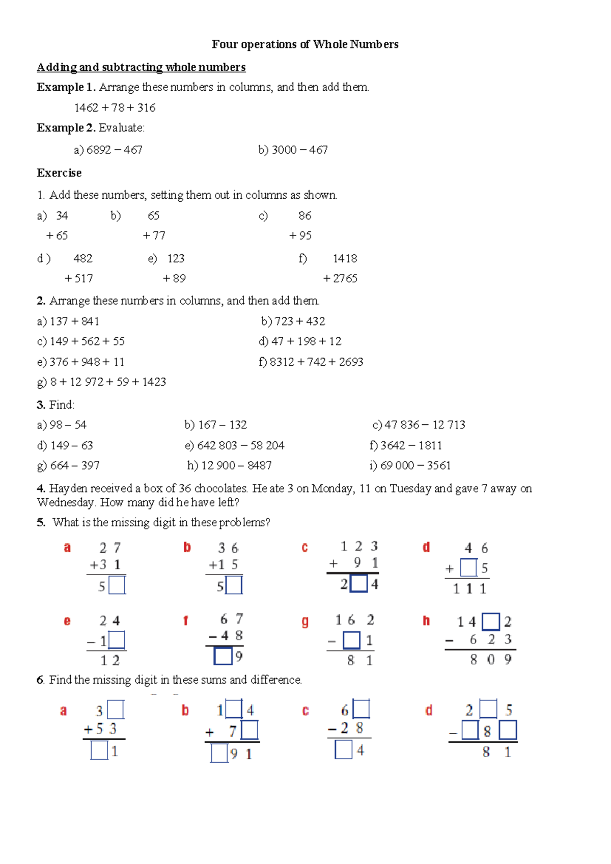 Whole Numbers Operations: Adding & Subtracting (Course 7 Notes) - Studocu