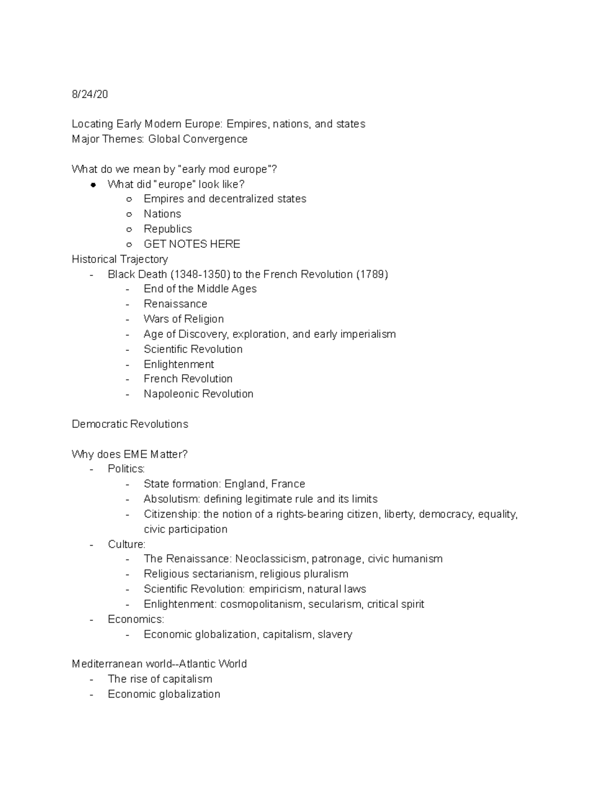 HST 111 2020 Lecture Notes - 8/24/ Locating Early Modern Europe ...