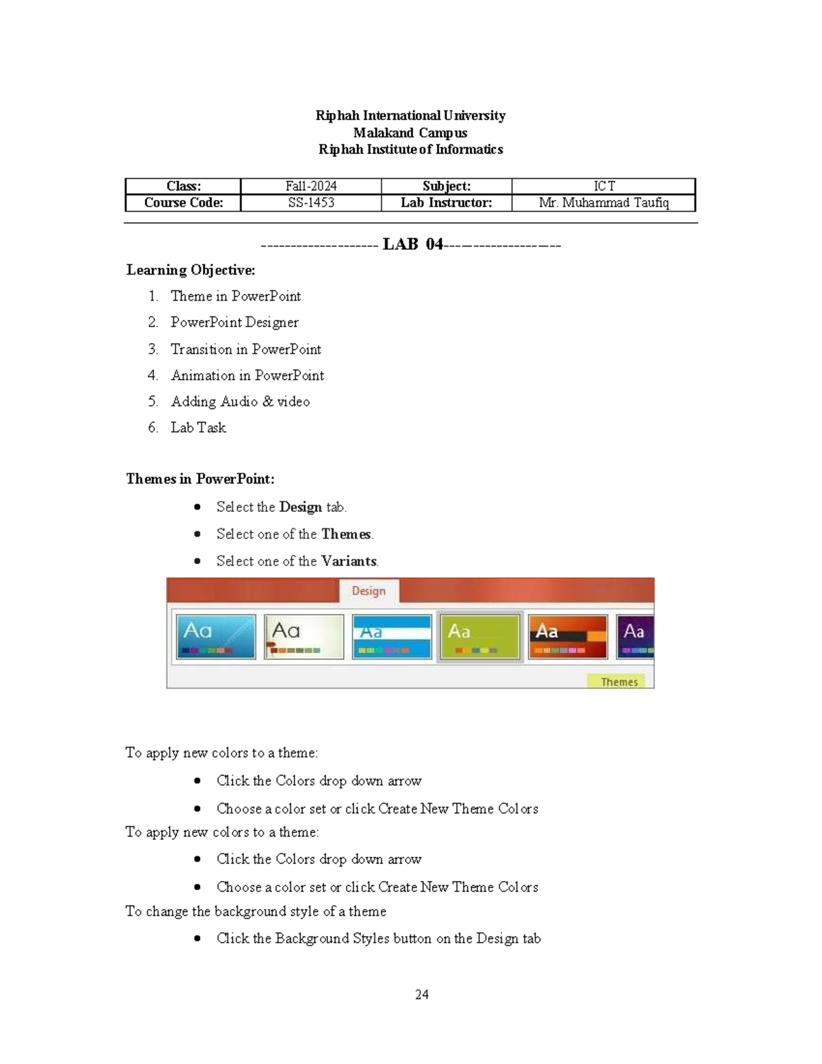AICT Lab4 - PowerPoint Design and Animation Techniques - Studocu