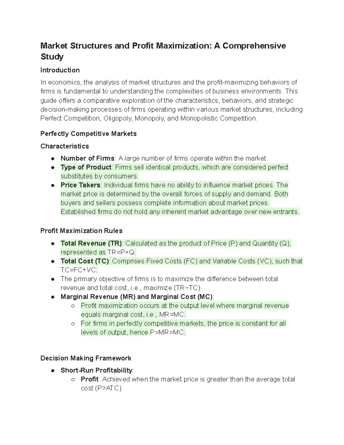 Microeconomics Study Guide: Market Structures & Profit Maximization Analysis - Studocu