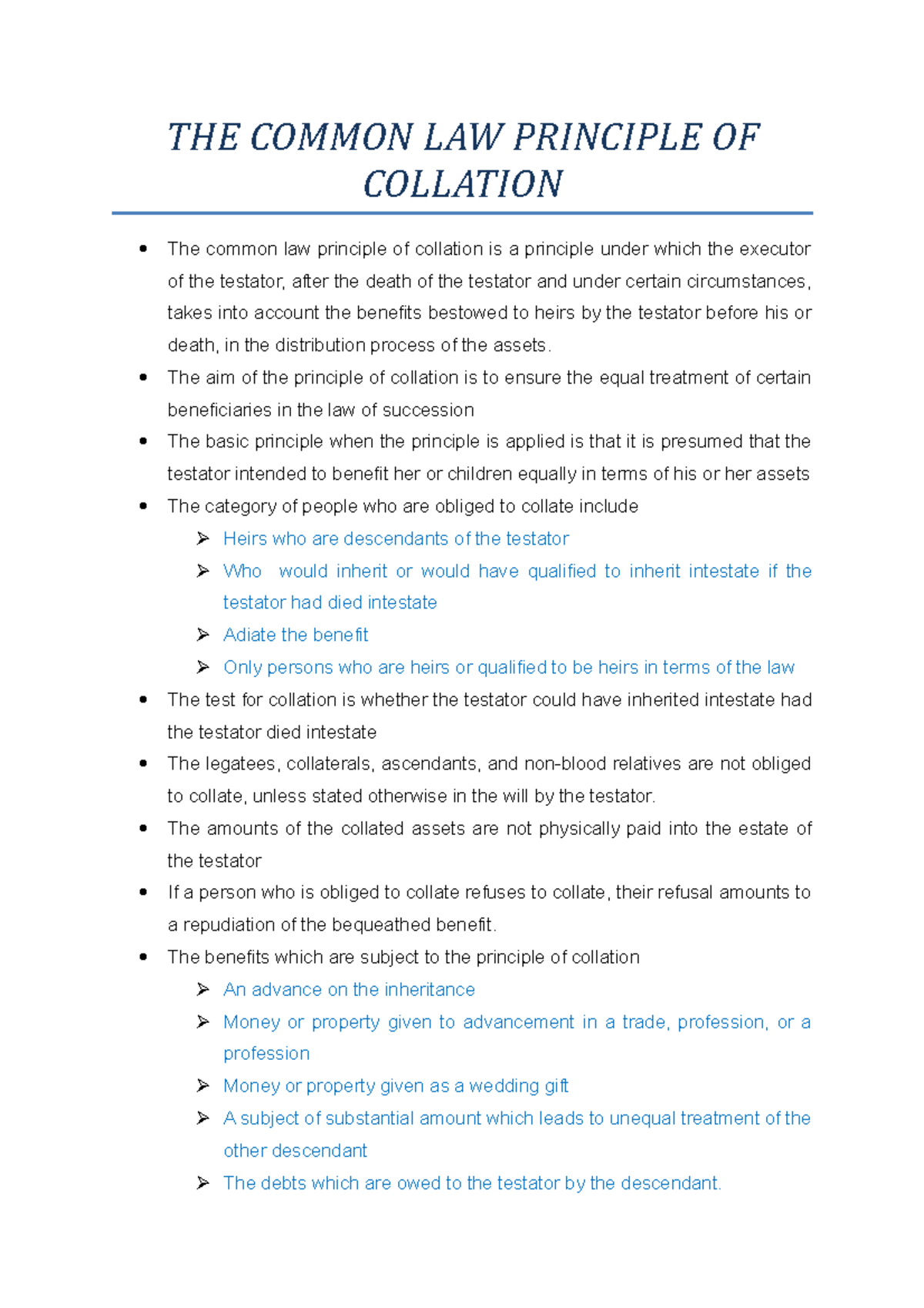 Common Law Principle of Collation: Key Concepts and Applications - Studocu