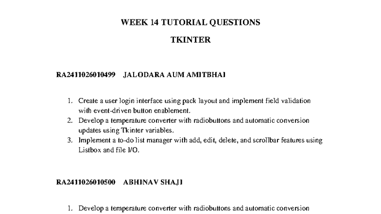 WEEK 14 TKINTER ASSIGNMENT QUESTIONS AJ1 - Studocu