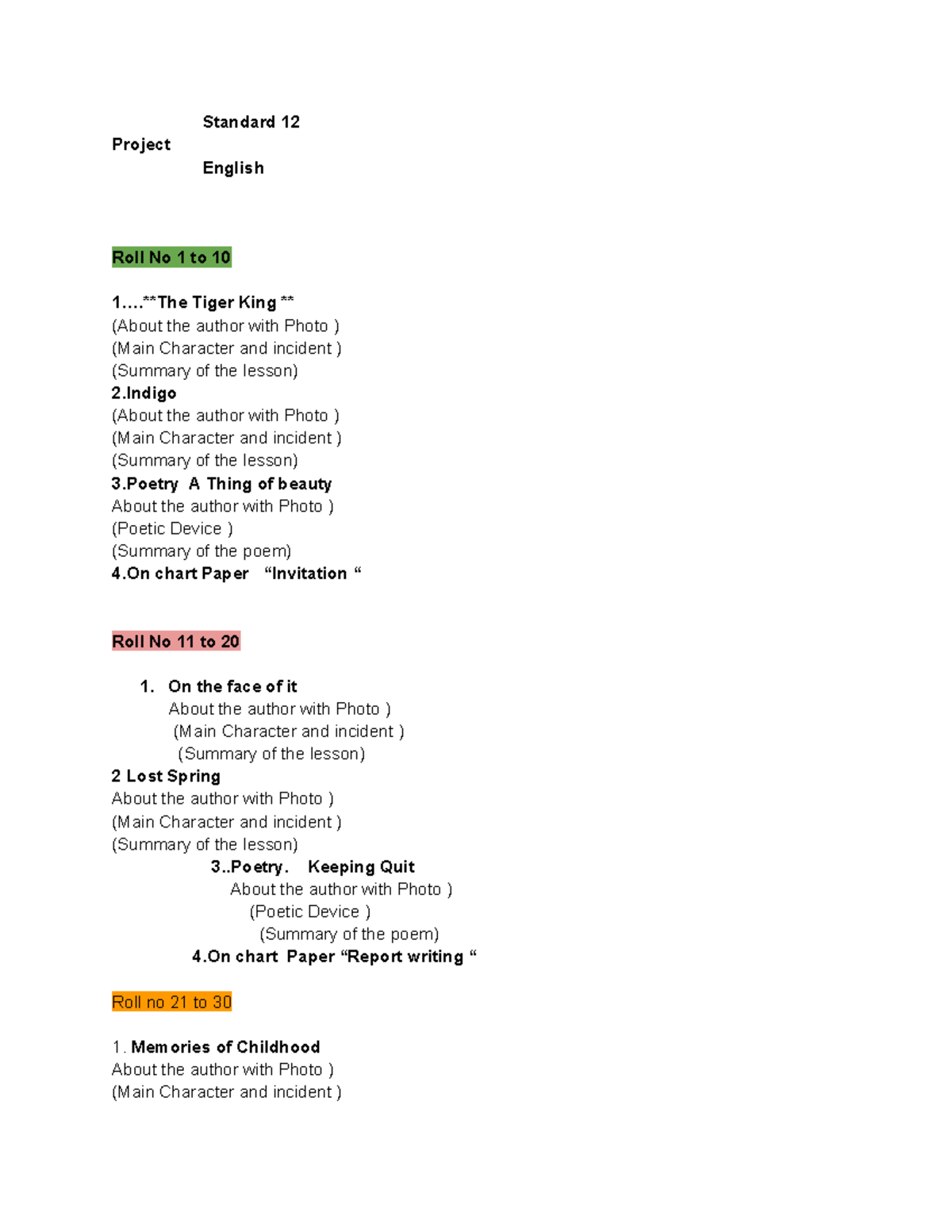 Standard 12 English Project: Analysis of Key Texts and Authors - Studocu
