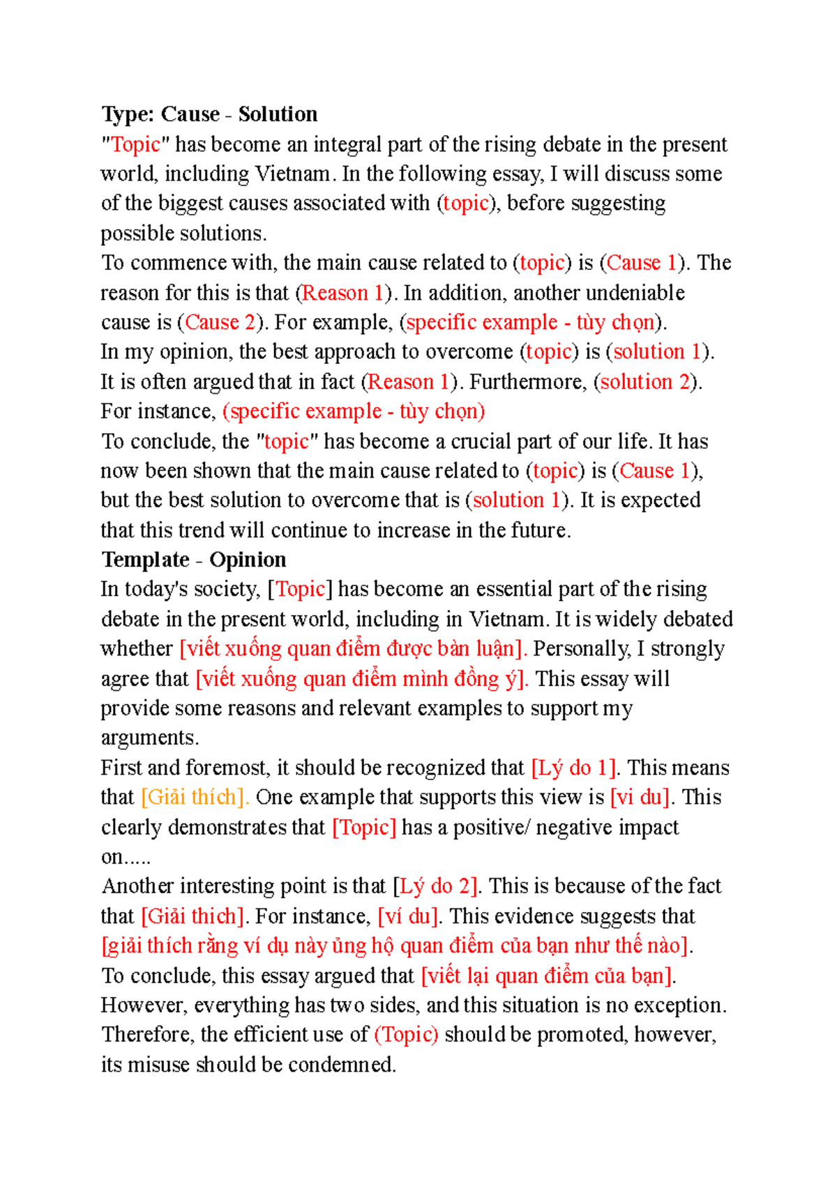 Cause-Solution Essay Template: Addressing Current Issues in Vietnam ...