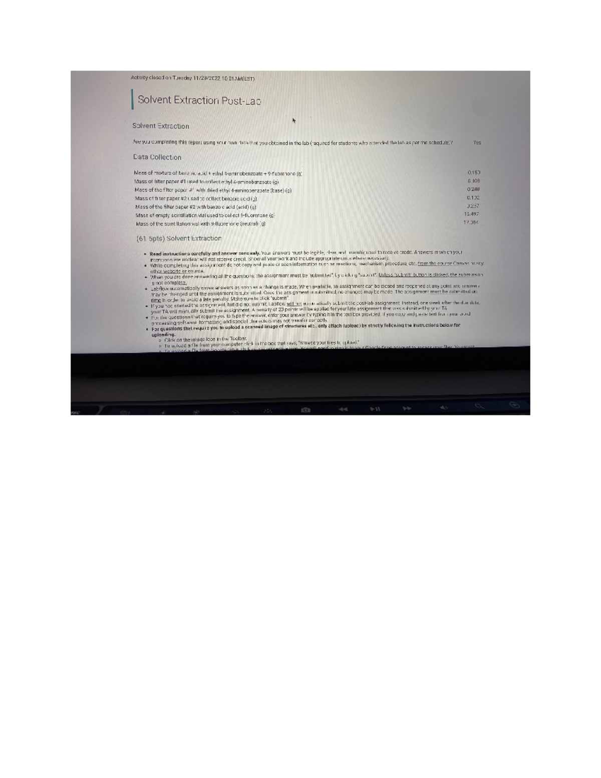 Solvent Extraction Post-Lab Report for Chem 101: Data Analysis ...