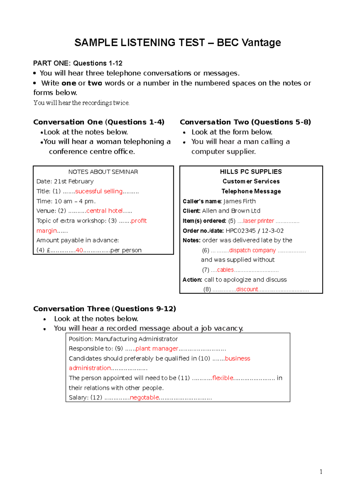 Sample Listening test - Bài tập lis - SAMPLE LISTENING TEST – BEC ...