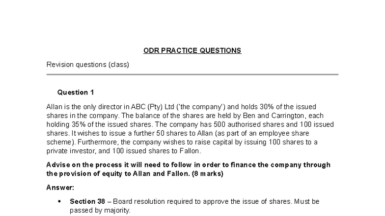 ODR 2023 Practice Questions & Answers for Revision - Studocu