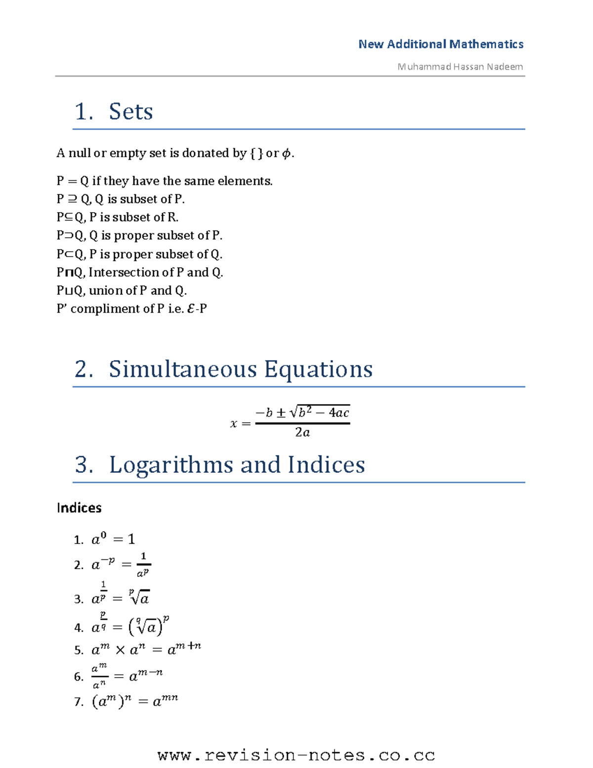 New Additional Mathematics Notes - Sets, Equations, and Functions - Studocu