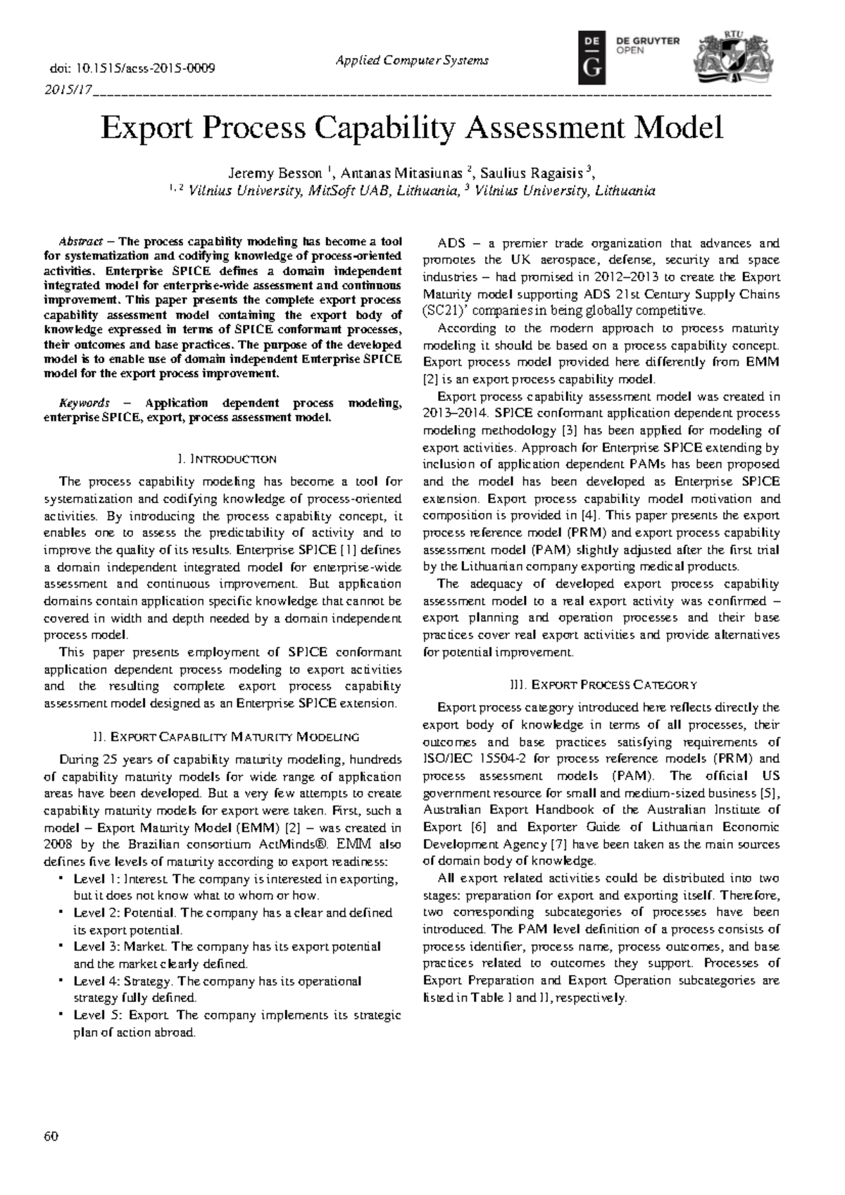 Applied Computer Systems: Export Process Capability Assessment Model ...