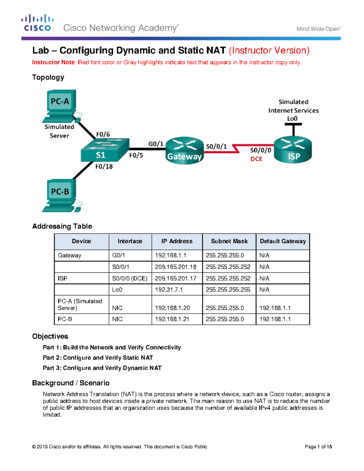 5.2.2.6 Lab - Configuring Dynamic and Static NAT - ILM - Lab – Configuring Dynamic and Static ...