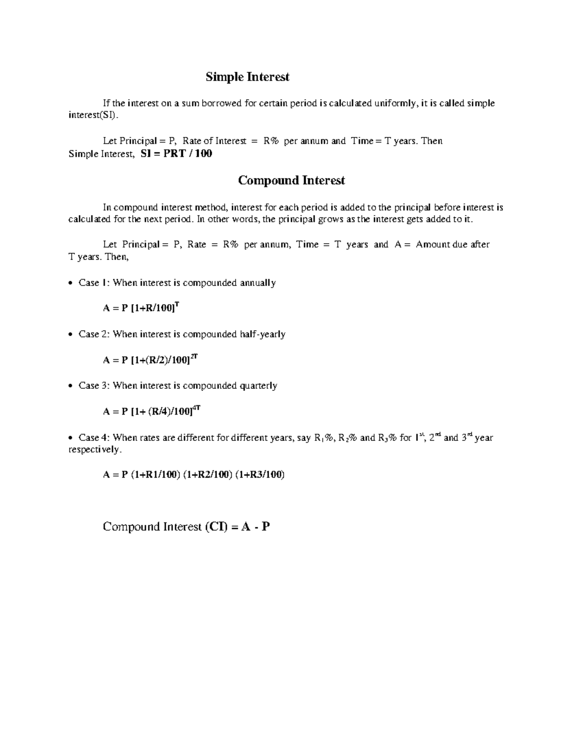 SI CI - AAAAAAAAAAAAAAAAAA - Simple Interest If the interest on a sum ...