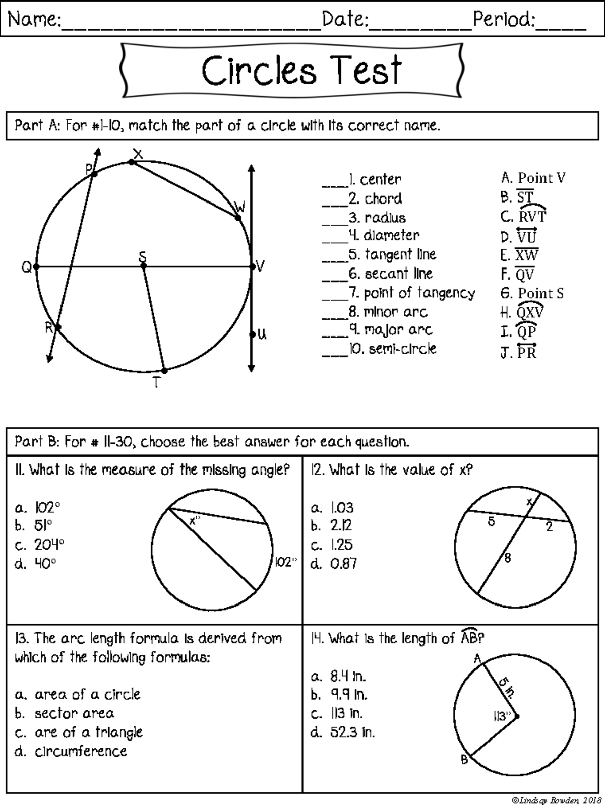 Circles Test - ANSWER KEY Parts A, B, and C - Studocu