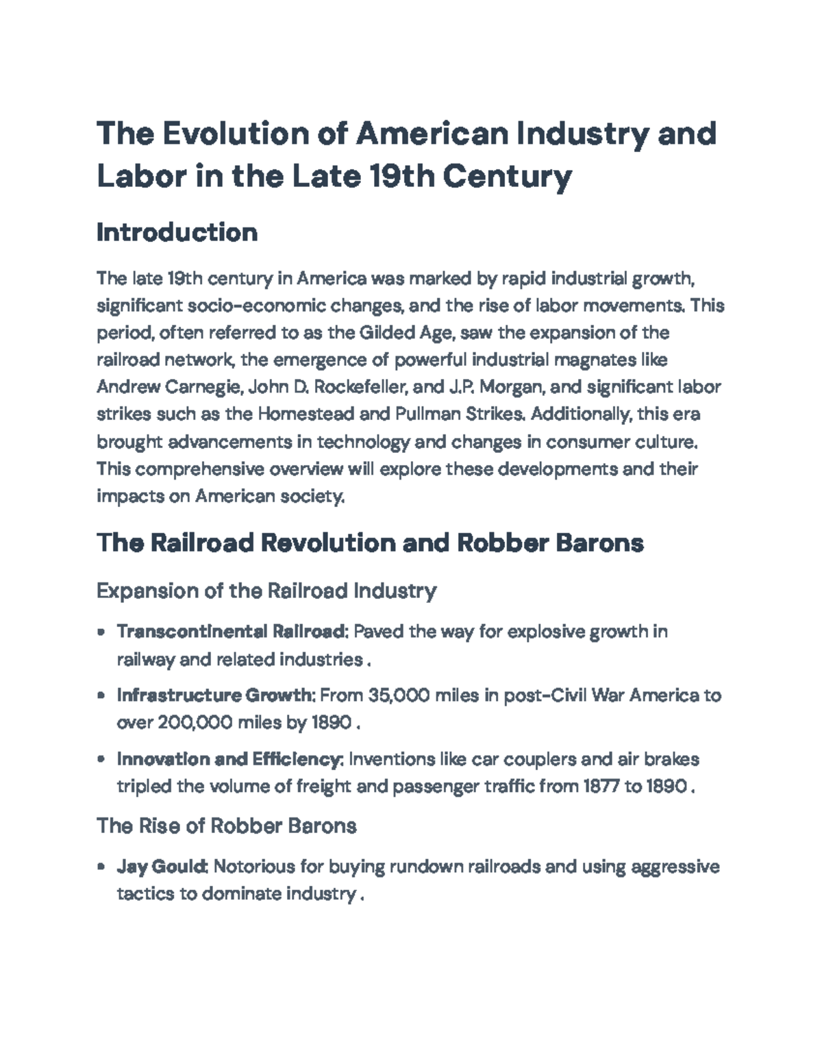 The Gilded Age's Impact on American Industry & Labor Dynamics - Studocu