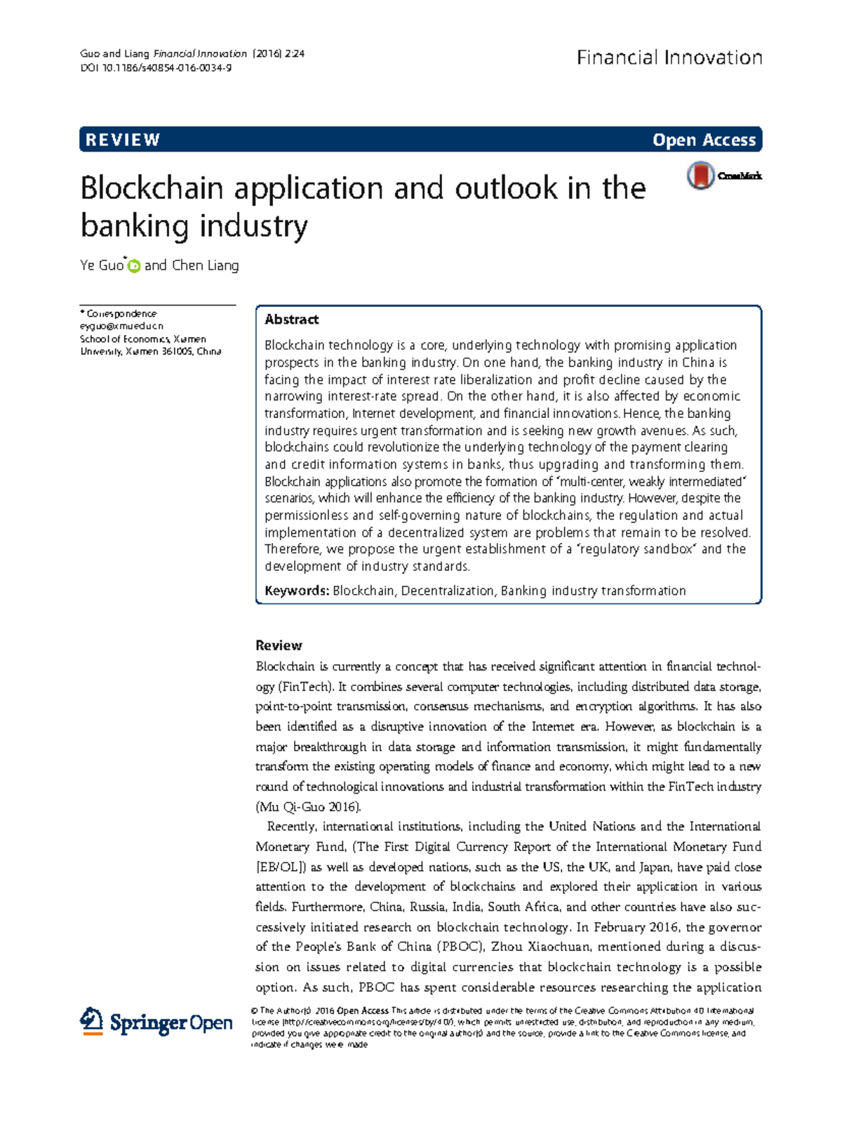 Blockchain Applications and Outlook in Banking Industry (FIN 2016 ...