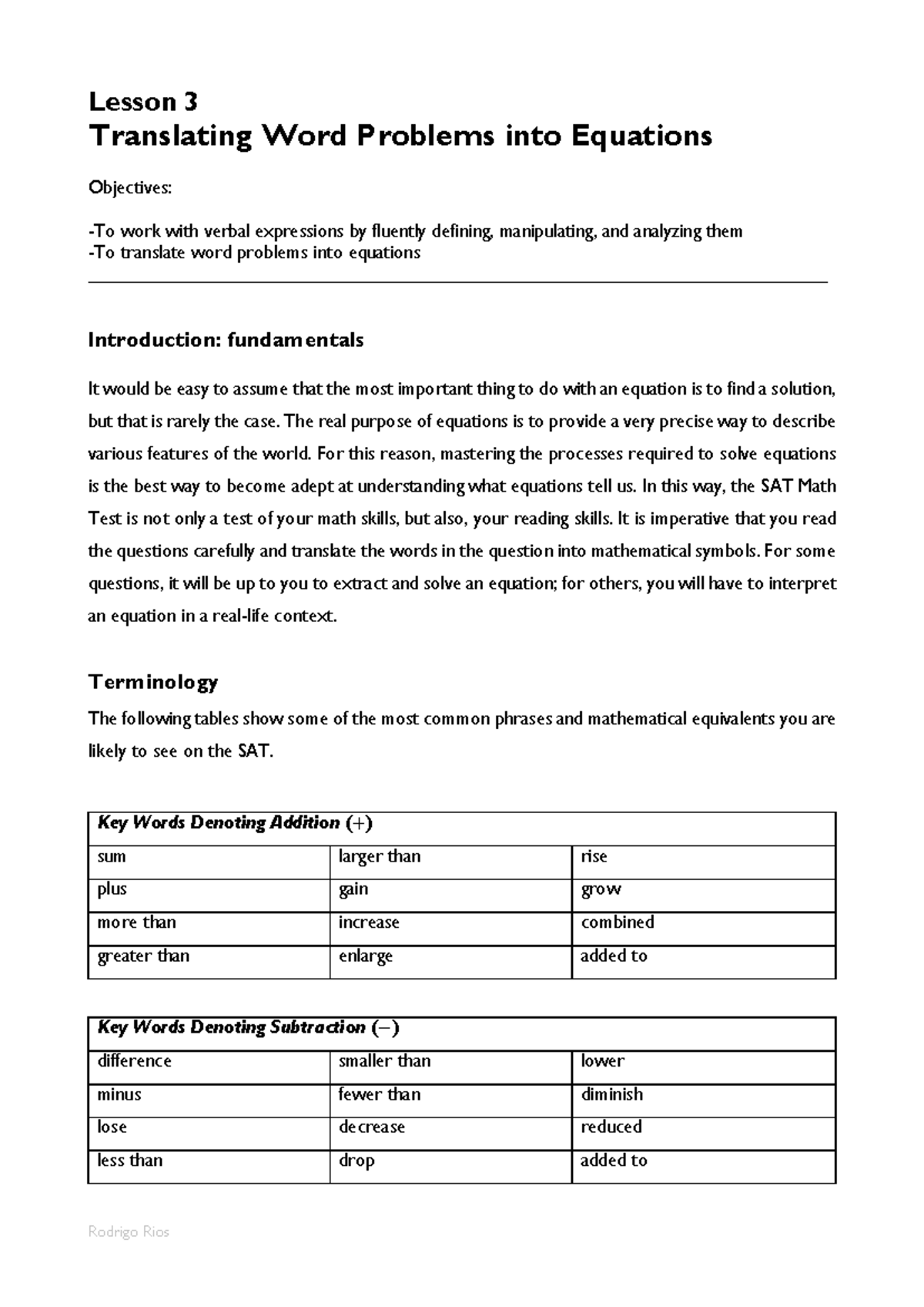 Lesson 3: Translating Word Problems into Equations (Math 101) - Studocu