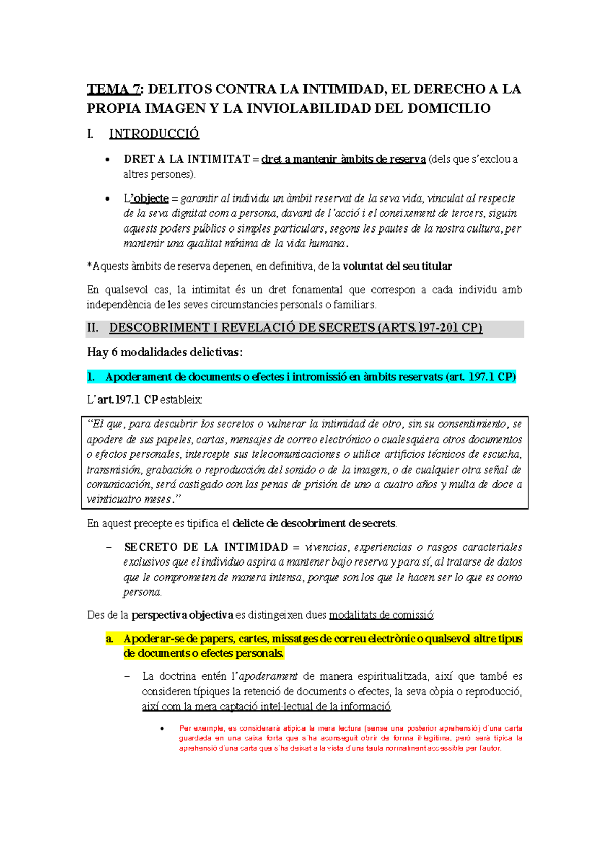 Parcial 2 - TEMA 7: DELITOS CONTRA LA INTIMIDAD, EL DERECHO A LA PROPIA IMAGEN Y LA ...