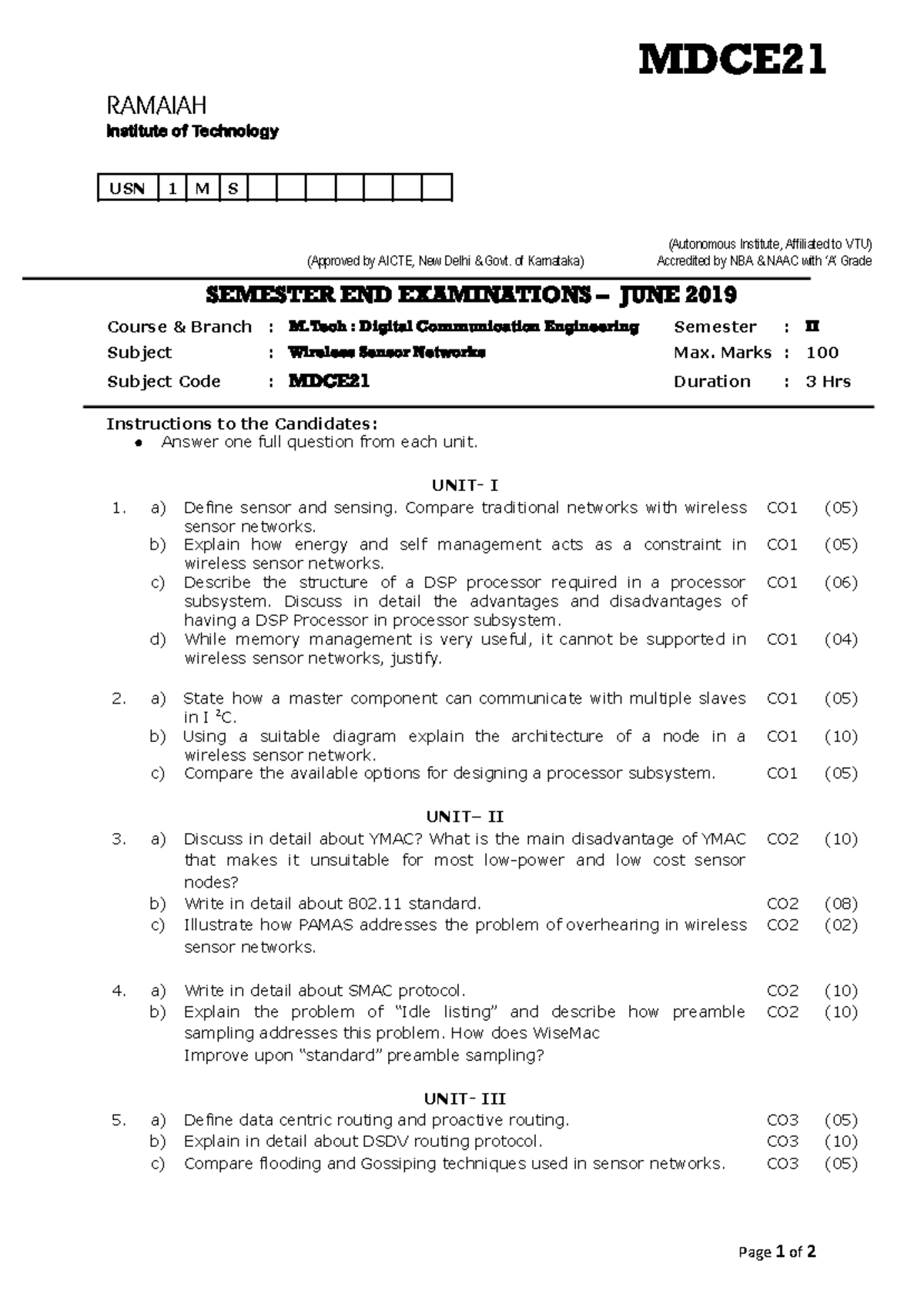 JUNE 2019 SEE - M.Tech Digital Communication Engineering MDCE21 Exam ...