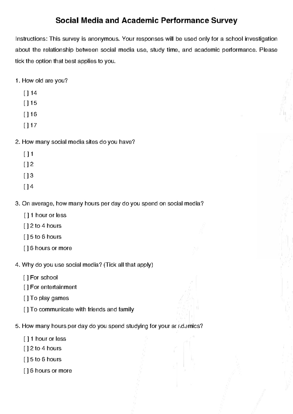 Social Media & Academic Performance Survey Instructions - Studocu