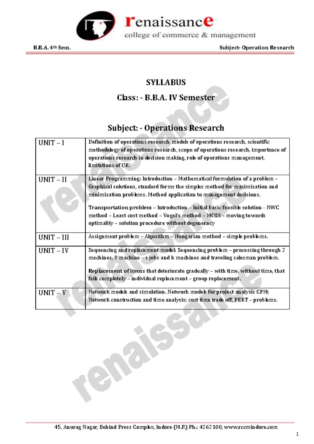 B.B.A. 4th Sem. Operations Research Syllabus and Study Guide - Studocu
