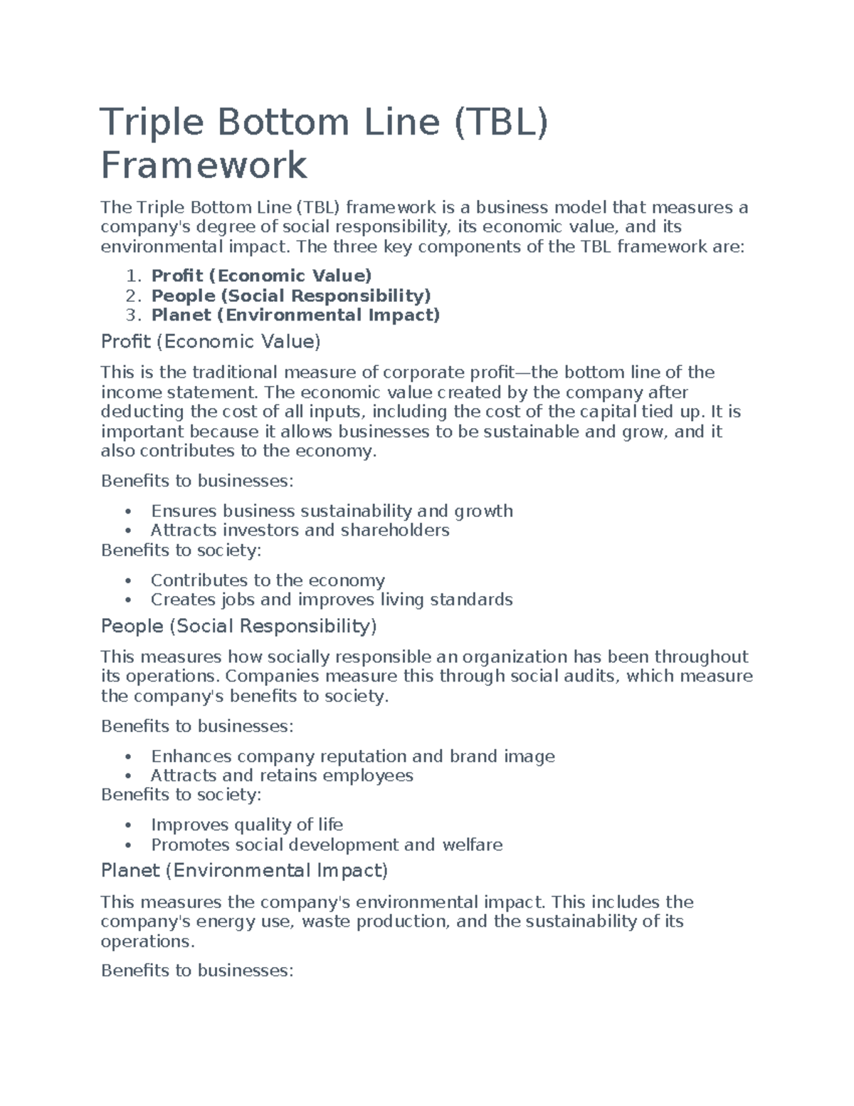 TBL Framework: Understanding Profit, People, and Planet in Business ...