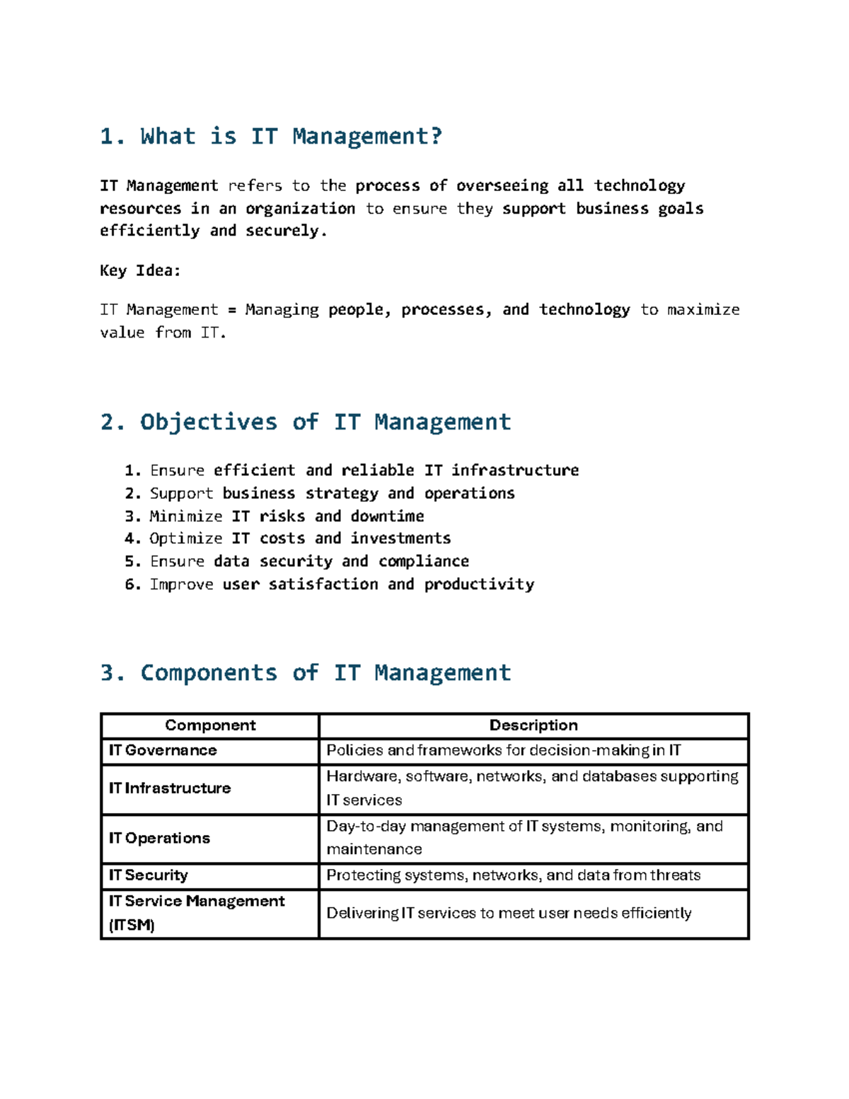 IT Management Overview: Key Concepts and Objectives - Studocu