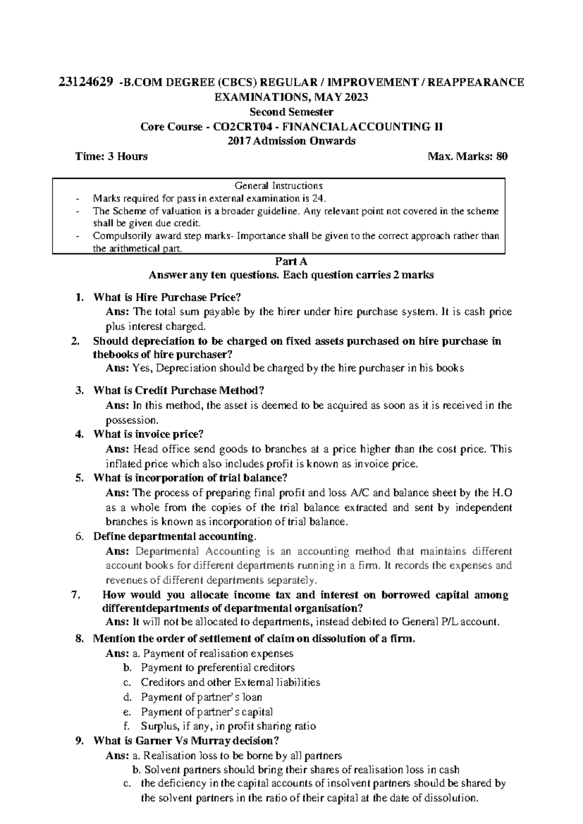 23124629 B.Com Financial Accounting II Exam Notes - May 2023 - Studocu