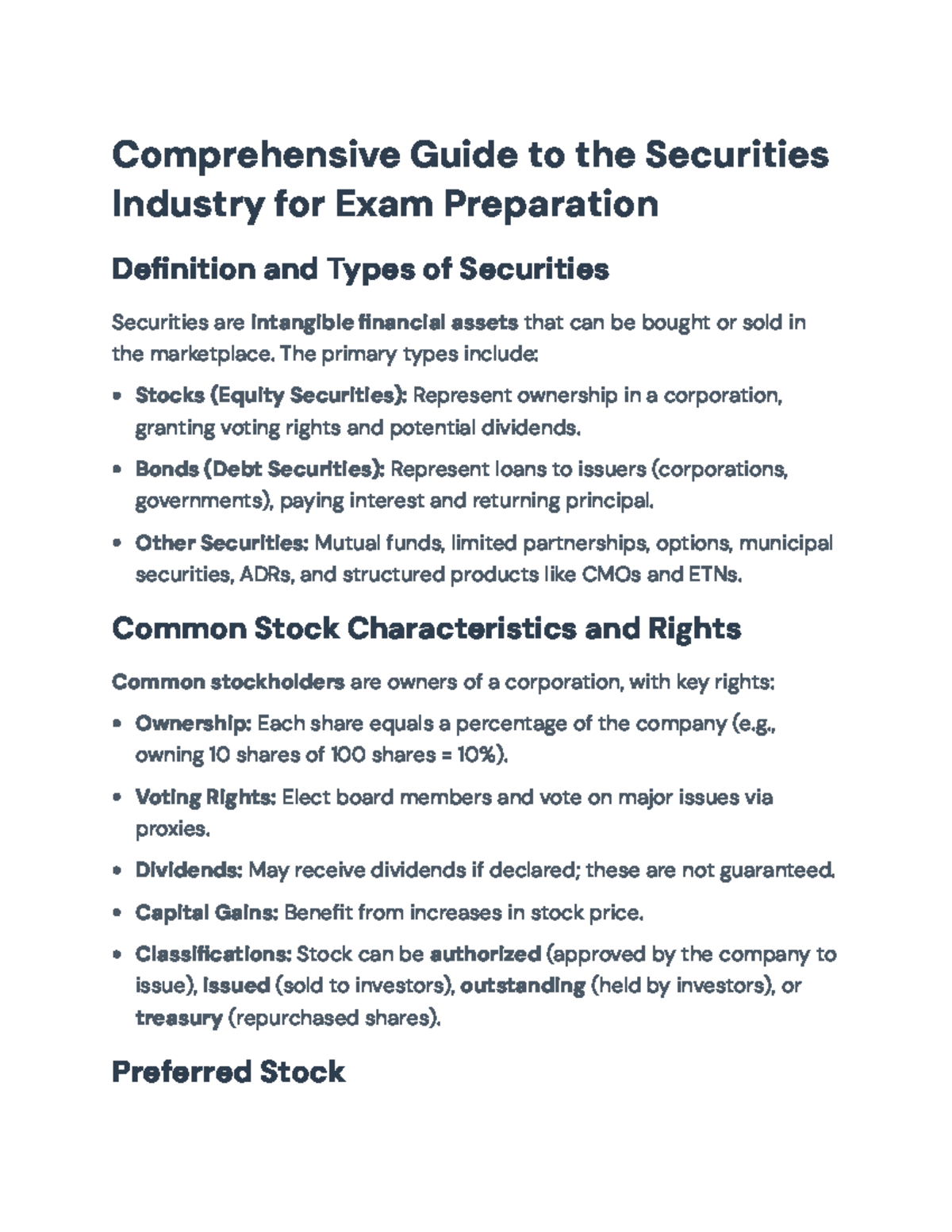 Comprehensive Exam Guide: Securities Industry Overview (FIN 101) - Studocu