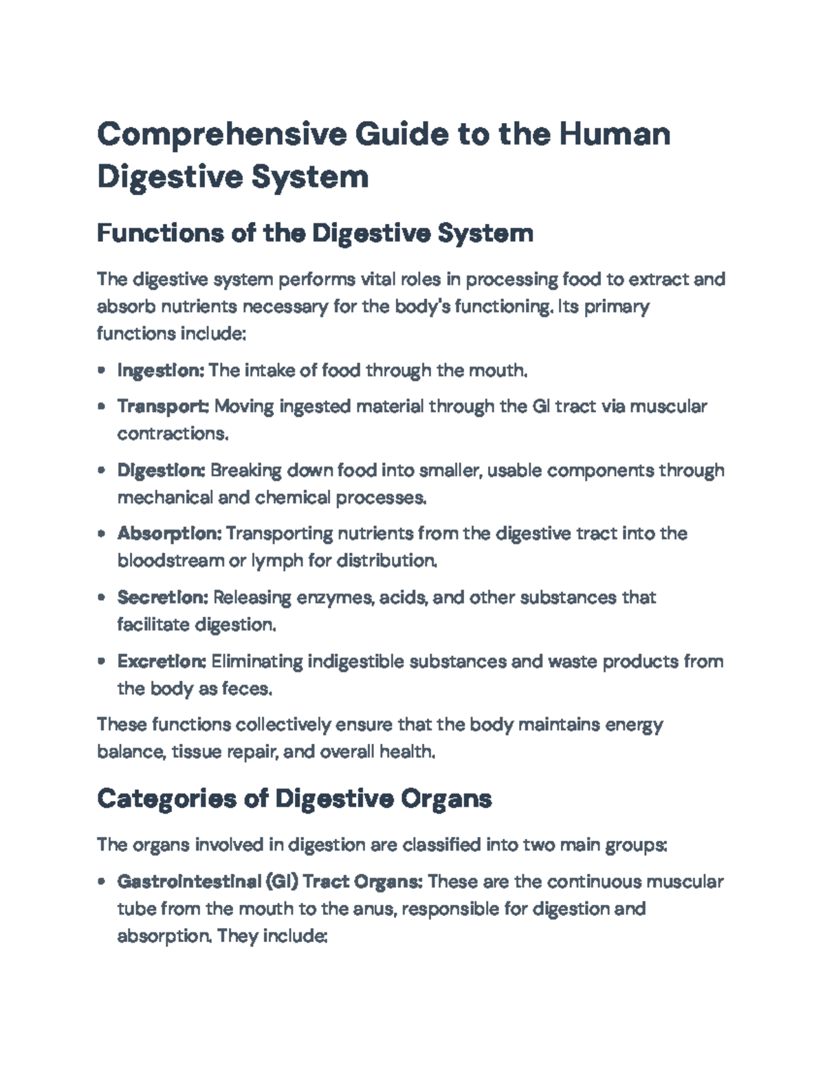 Comprehensive Overview of the Human Digestive System (Course Code ...