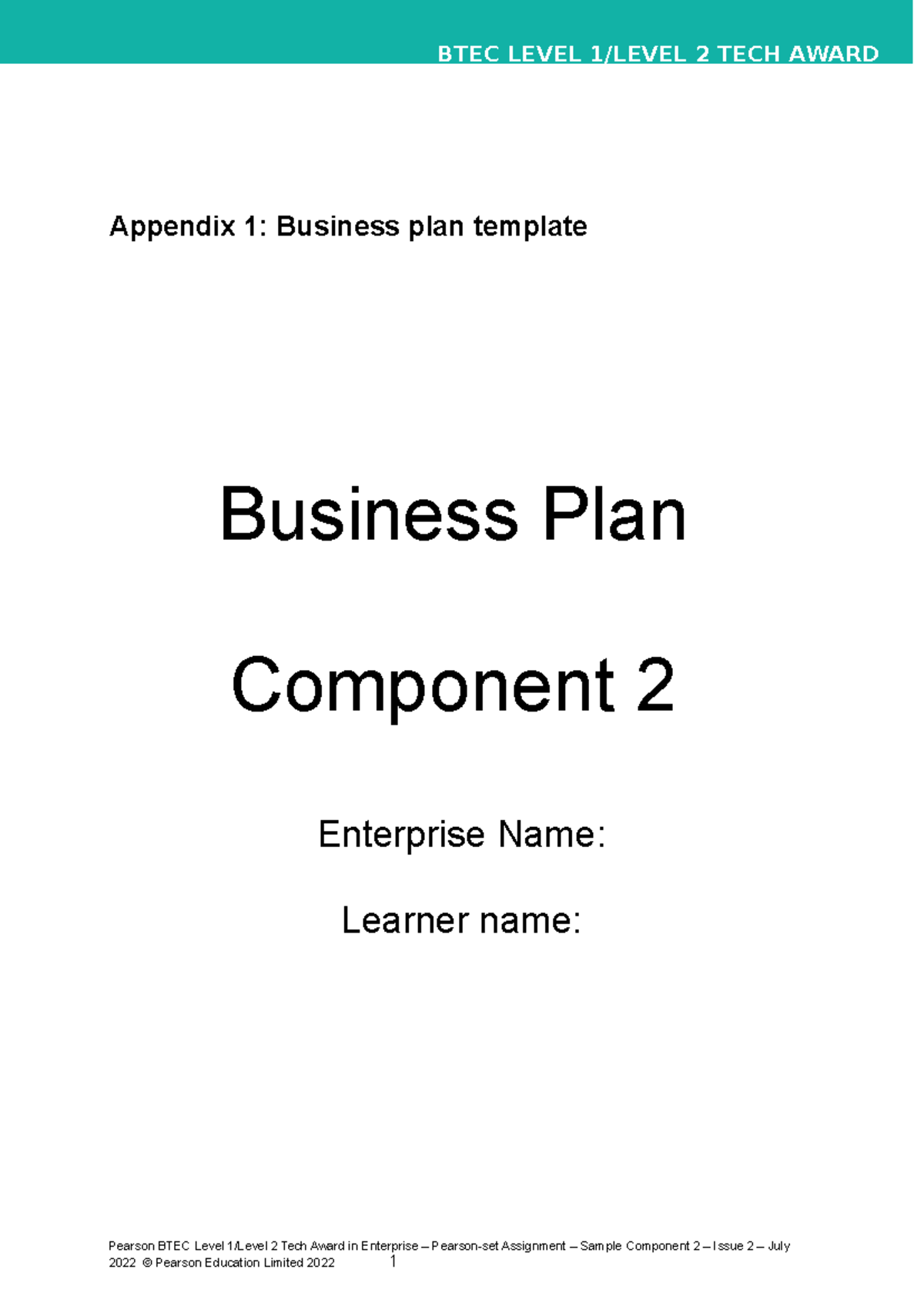 Business plan outline- students - Appendix 1: Business plan template ...
