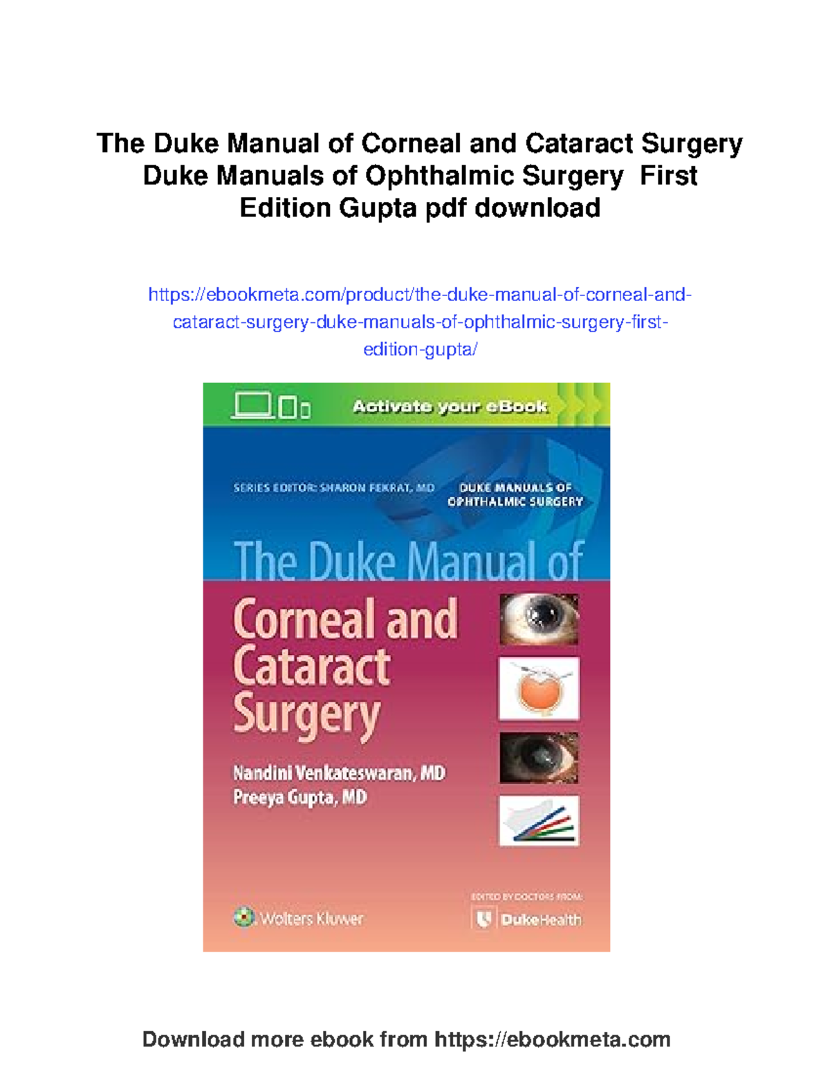 The Duke Manual of Corneal and Cataract Surgery - First Edition - Studocu