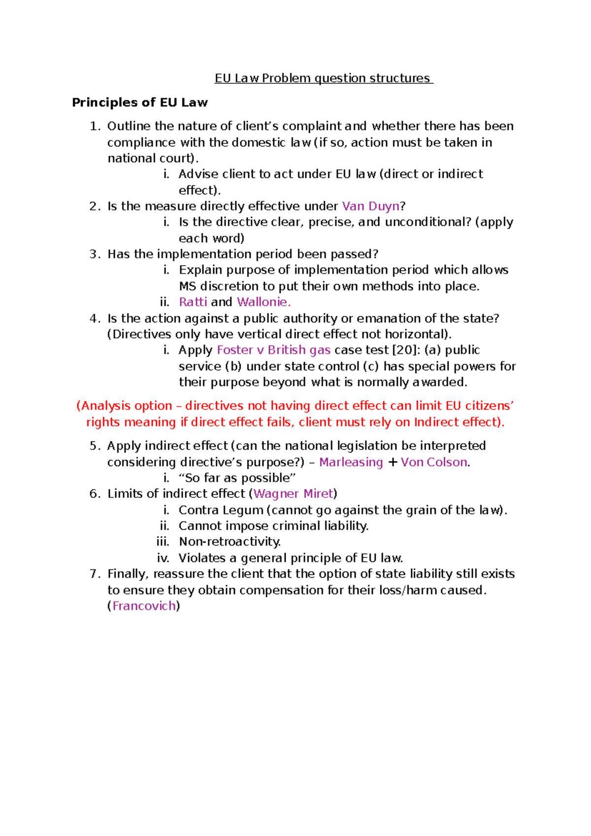 EU Law Problem Question Structures: Key Analysis Frameworks - Studocu