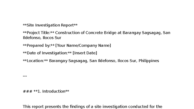 Site Investigation Report for Concrete Bridge Construction in Barangay ...
