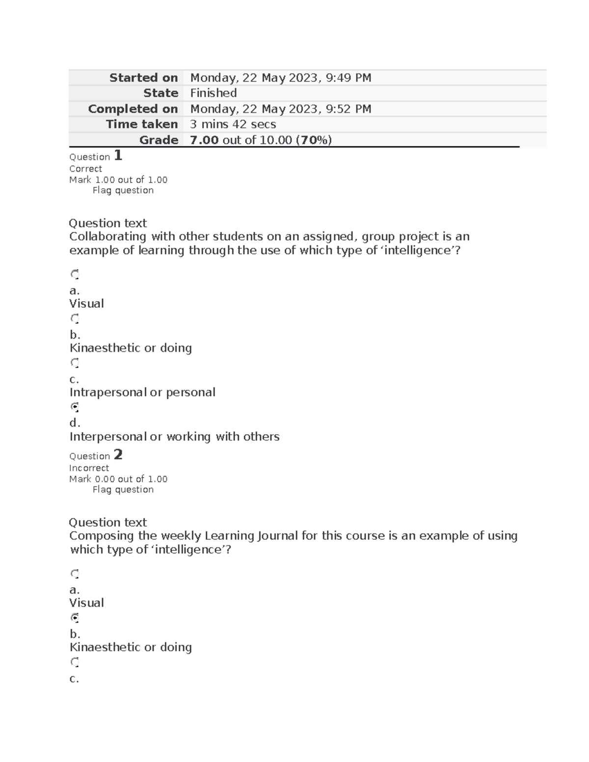 BUS4403 Self Quiz for Unit 7: Learning Types & Team Roles - Studocu