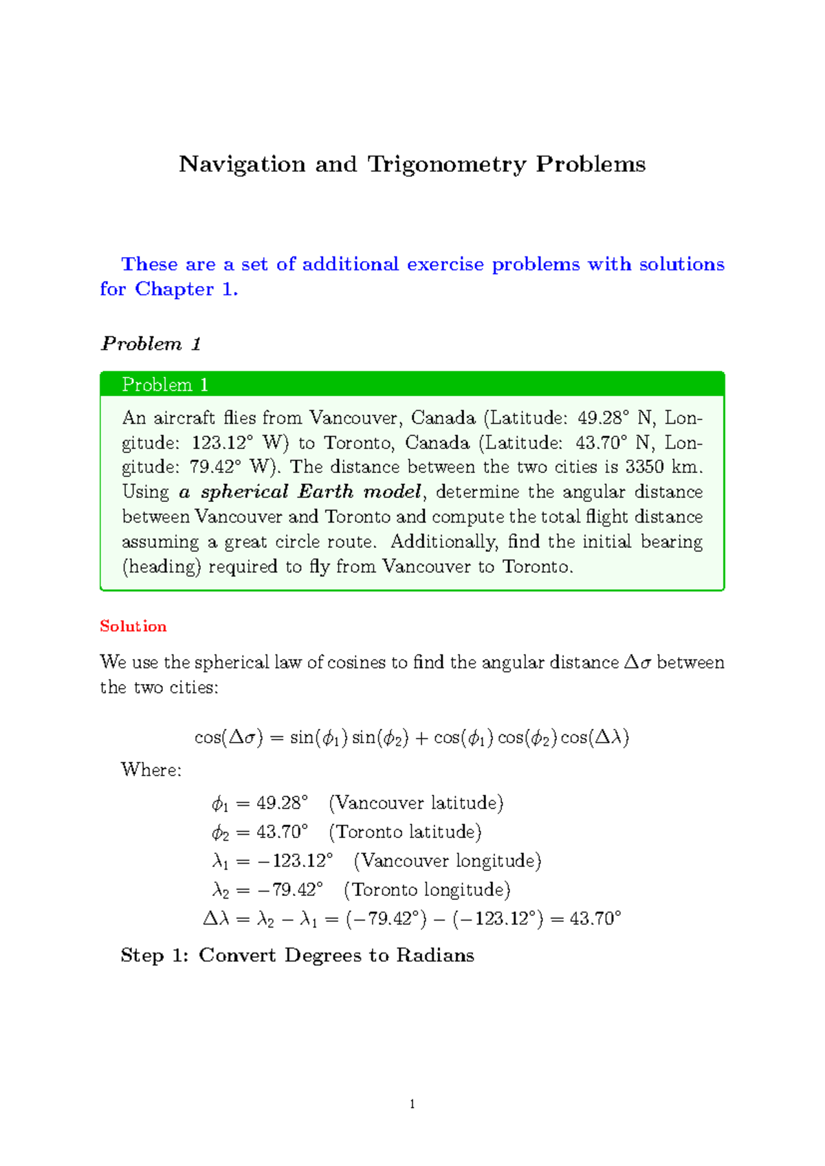 Example Problems and Solutions Ch 1 - Navigation and Trigonometry ...